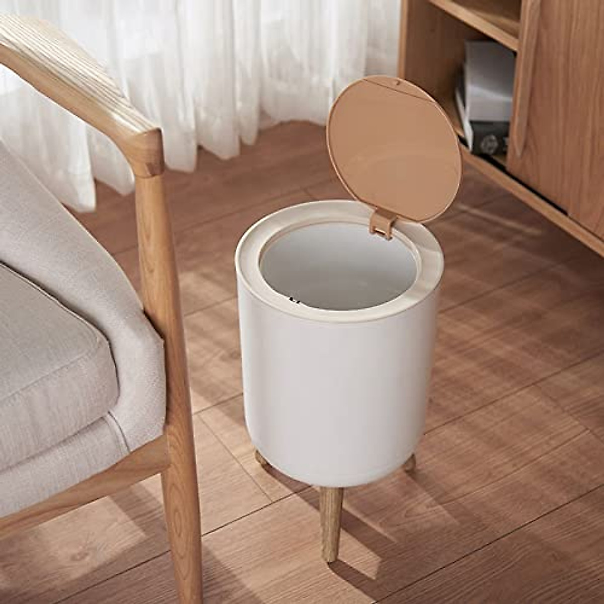 Nordic Style Trash Can,Push Top Garbage Bin with Lid,White Top Spring Waste Basket,Dog Proof Trash can，Plastic Trash Bin Suitable for Kitchen,Bathroom,Bedroom,Living Room,Office,Outdoor
