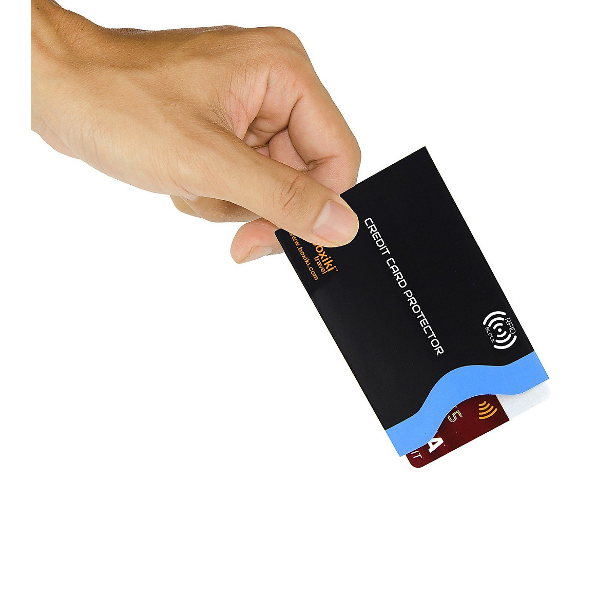 Boxiki Travel Set of 12 RFID Blocking Sleeves Best way to Protect your Cards from Electronic Theft. Durable, Lightweight and Compact Design to fit in any Pocket or Purse. (Navy Blue)