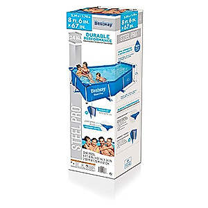 Bestway Steel Pro 8.5 Feet x 67 Inch x 24 Inch Rectangular Steel Frame Above Ground Outdoor Backyard Swimming Pool, Blue (Pool Only)