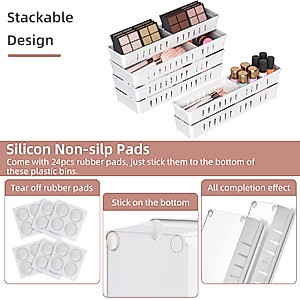 Pluspace 6 PCS Drawer Organizer Set, Bathroom Vanity Drawer Organizer Trays with Dividers Adjustable, Versatile Storage Bins for Makeup Plastic Desk Drawer Organizer for Closet Kitchen Utensil