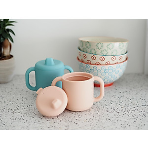 Beaba Silicone Training Cup, Baby Sippy Cup, Silicone Sippy Cup for Baby, Silicone Toddler Sippy Cup, Silicone Baby Cup Toddler Cups with Leakproof Lid, 5.5 oz (Rain)