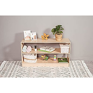 Woodandhearts Montessori 3 Tier Shelf - Low Open Shelf for Toddler - Wooden Floor Kids Organizer - Nursery Shelf for Storage (Natural wood, Low shelf "in order"))