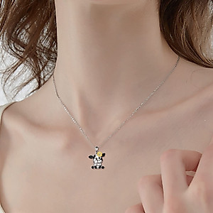 HUKKUN Cow Necklace 925 Sterling Silver Cow Jewelry Cow Gift for Women Birthday Gift for Daughter/Granddaughter
