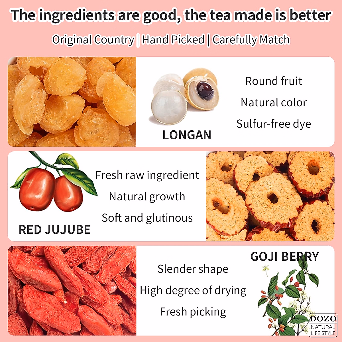 DOZO Longan Red Jujube Tea Bags 6.34oz/180g(25bag) Red Date Longan Goji Berry Fruit Tea Dried Longan Wolfberry Replenish Qi Women's Five Treasures Tea Combination Fruit Tea 桂圆枸杞红枣茶 水果茶