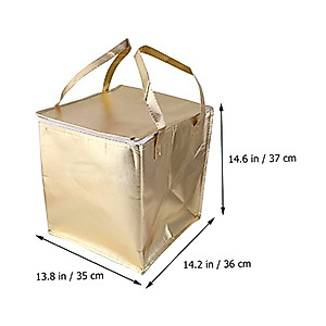 SHOWERORO 1pc Gold Coated Non-woven Insulation Bag Ice Bag Picnic Cooler Bag Zipper Tote Bag Insulated Cake Bag Cake Tote Bag Portable Cooler Bag Meal Food Baby Non-woven Fabric