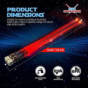 STAR CHOPSTICKS | FREE BOTTLE OPENER & STICKERS | 4 PAIRS DARK BOX | Lightsaber Chopsticks | Star Wars Gifts and Toys for Kids | LED Light Up Reusable Chopstick