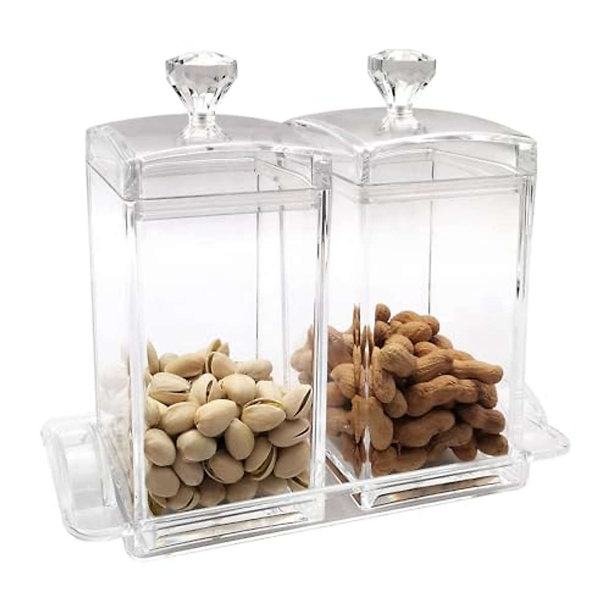 WBJKZJD Apothecary Jar with Lid, Airtight Acrylic Storage Jar With Diamond Shape Lid Shatter Proof Cookie Jars for Kitchen Counter Candy Apothecary Canisters Nuts & Coffee Beans, 2pcs