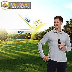 JWM Men's Long Sleeve Golf Polo Shirts - Athletic Casual Travel Performance Collar Shirts Lightweight Quick Dry UPF50