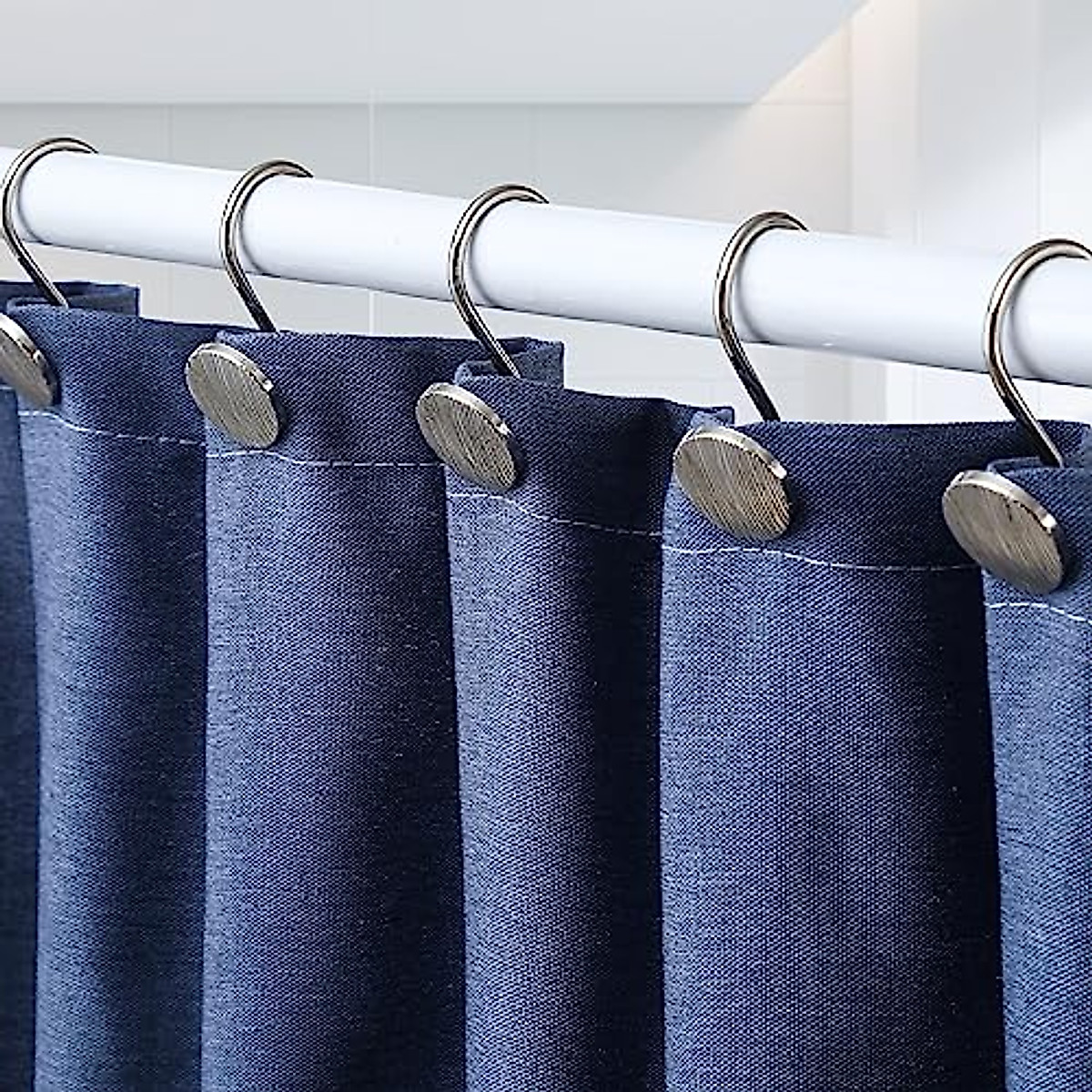 Brushed Nickel Shower Curtain Hooks, OEH Shower Curtain Rings, Modern Creative Metal Shower Curtain Hooks Rust Proof, Balanced Gliding Shower Hooks for Shower Curtain, 12 Pack, Circular Stripes