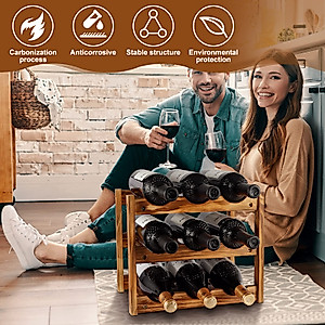 Wine Rack 9 Bottle 3-Tier Wood Wine Storage Easy-Assembly Space-Saving for Wine Lovers,Kitchen Wine Organizer for Countertop,Table Top,Pantry, Home,Room Decor,Bar,Cellar Basement (3-Tiers)