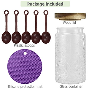 EIKS Glass Storage Jars Airtight Containers with Wooden Lid, Scoop & Protection Mat for Storing Candy Coffee Beans Tea Cookie Nuts, Capacity 1000ml