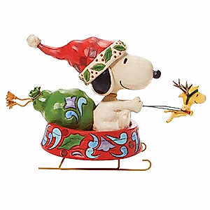 Enesco Peanuts by Jim Shore Santa Snoopy in a Dog Bowl Sled Figurine, 5.5 Inch, Multicolor