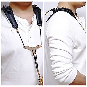 Miwayer Saxophone Shoulder Strap Double Shoulder Leather Strap Comfortable Padded Handmade For Baritone Alto Tenor Soprano Baritone Sax