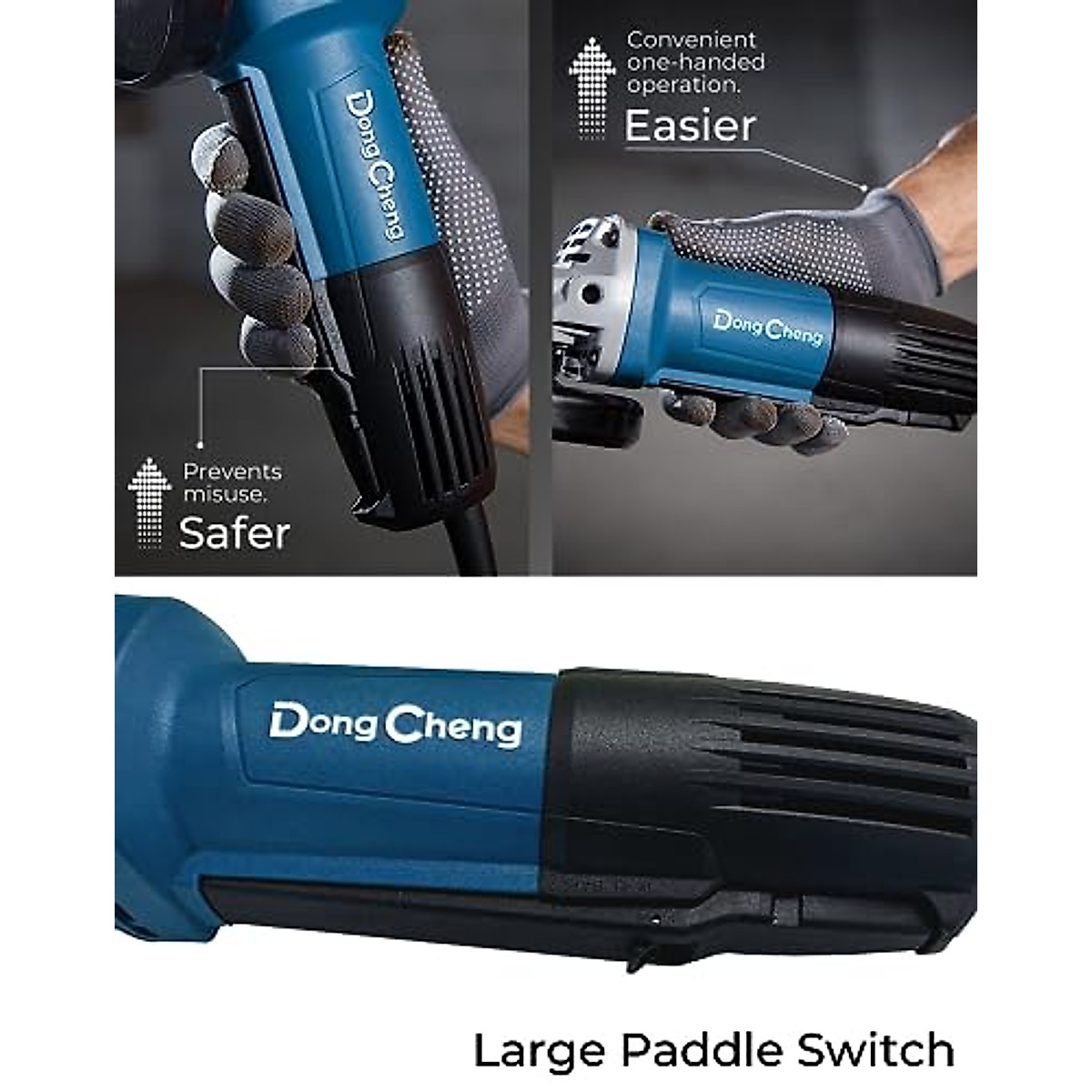 DongCheng Angle Grinder 4-1/2 inch 6.7-Amp Paddle Switch Cut off Tool 11800RPM Electric Grinder Power Tools with Cutting & Grinding Wheels, Flap Discs, Auxiliary Handle for Wood Metal & Rust Removal