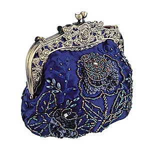 Women's Vintage Elegant Beaded Evening Clutch Bag Prom Party Handbag Rose Purse