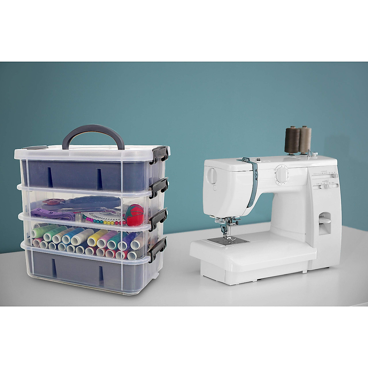 Bins & Things Ultimate Storage Containers Bundle Each with 2 Trays - Blue/Grey - Craft Storage/Craft Organizers and Storage - Bead Organizer Box/Art Supply Organizers.