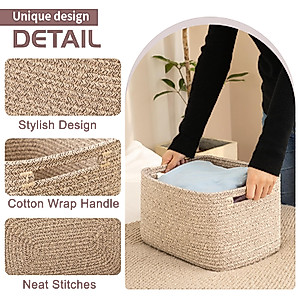 OIAHOMY 4 Pack Storage Baskets for Organizing, Cube Storage Bins for Shelves, Rectangle Storage Baskets With Handles, Woven Baskets for Storage, 12.7''Lx9''Wx7.8''H, Brown