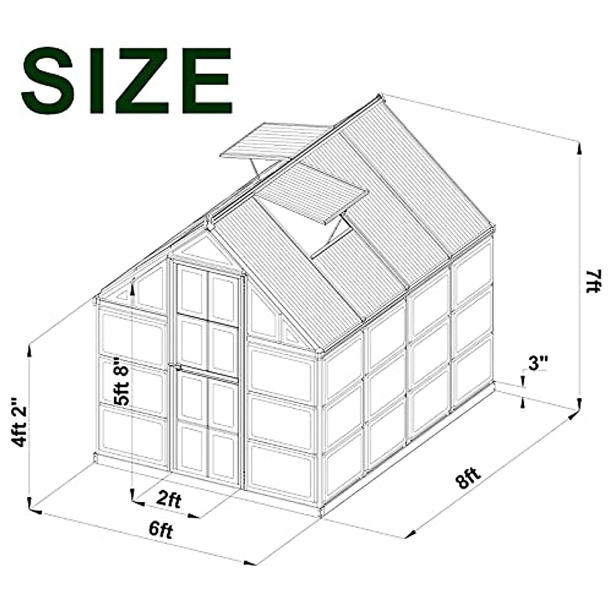 PAPAJET 6x8 FT Hybrid Polycarbonate Greenhouse 2 Vent Window with Lockable Hinged Door Walk-in Hobby Greenhouse, Aluminum Hot House for Outdoor Garden Backyard Silver
