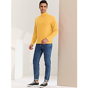 Lars Amadeus Men's Yellow Turtleneck Shirts Slim Fit Lightweight T Shirts Mock Basic Pullovers Medium