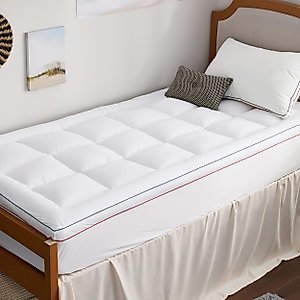 Bedsure Twin XL Mattress Topper Dorm Bedding - Extra Thick Mattress Pad Cover with Deep Pocket, Plush Soft Pillow-Top Bed Topper for Back Pain Relief, Overfilled with Down Alternative Filling, White