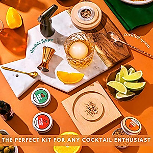 The Royal Grous Cocktail Smoker Kit with Torch - Old Fashioned Cocktail Kit - Bourbon, Whiskey Smoker Infuser Kit, Torch Kit with Chimney Smoker, Jigger, Ice Mold, Mixing Spoon, 6 Wood Chips Flavors, Smoke Board, Recipes (No Butane)