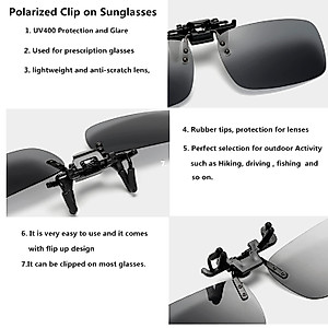 RuiJinGen 5 Pack Clip on Flip up Polarized Lens For Prescription Glasses, 100% UV Protection Sunglasses N44 (YellowBlueGreyRedSilver)…