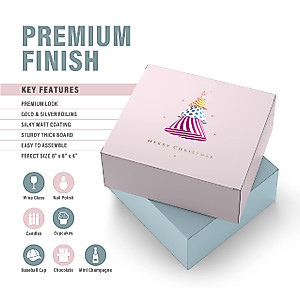 easykart labels 10 Christmas Gift Box 8x8x4 Inch, Holiday Gift Boxes with Lid, Pink & Blue Pastel Colour with Foiling Effect, Boxes for wrapping gift