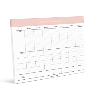 Bliss Collections Family Planner with 50 Undated 8.5 x 11 Tear-Off Sheets - Simple Pink Daily and Weekly Calendar for Planning and Organizing Family Activities, Appointments, Tasks, Chores and Meals