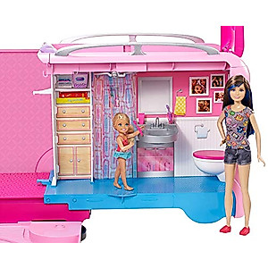 Barbie Camper Playset, Dreamcamper Toy Vehicle with 50 Accessories Including Furniture, Pool & Slide, Hammocks & Fireplace (Amazon Exclusive),Pink