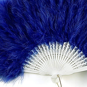 BABEYOND Roaring 20s Vintage Style Peacock & Black Marabou Feather Fan Flapper Accessories (Blue-White Rib)