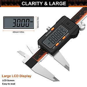 HARDELL Digital Caliper, 6 Inch Stainless Steel Caliper Measuring Tool with Large LCD Screen, Electronic Micrometer Caliper Digital Inch/Millimeter Conversion, Automatic Off(Ruler & 2 Batteries)