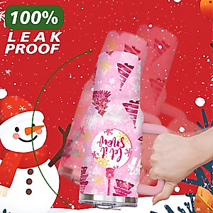 qoepfnsh Christmas Tumbler 40 oz Christmas Tumblers with Handle and Straw Pink Christmas Tree Stainless Steel Insulated Coffee Cups Mugs Christmas Gifts Stuff Decor for Women Girls