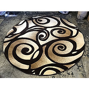 Contempo Modern Round 400,000 Point Area Rug Contemporary Abstract Brown Design 341 (4 Feet X 4 Feet)