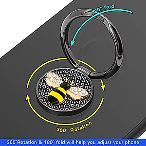 YINHEXI Phone Ring Holder Finger Kickstand, Cell Phone Ring Holder Finger Grip 360 Degree Rotation, with Crystal Stone Enamel Bee (Black)