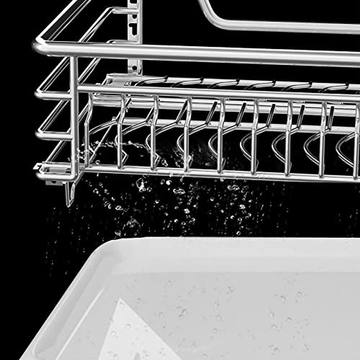 2-Tier Cabinet Pull Out Shelves Heavy Duty 304 Stainless Steel Pull-Out Cabinet Organizers Telescopic Wire Storage Baskets Rack for Kitchen Base Cabinet Organization for Pantry, Bathroom, Chrome (49