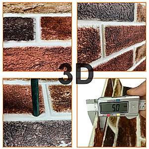 10-Pack 52 Sq.Ft 3D Wall Panels Peel and Stick 3D Faux Brick Wallpaper Peel and Stick Red Brown Faux Stone Wall Panel Foam Brick Self-Adhesive 3D Wallpaper