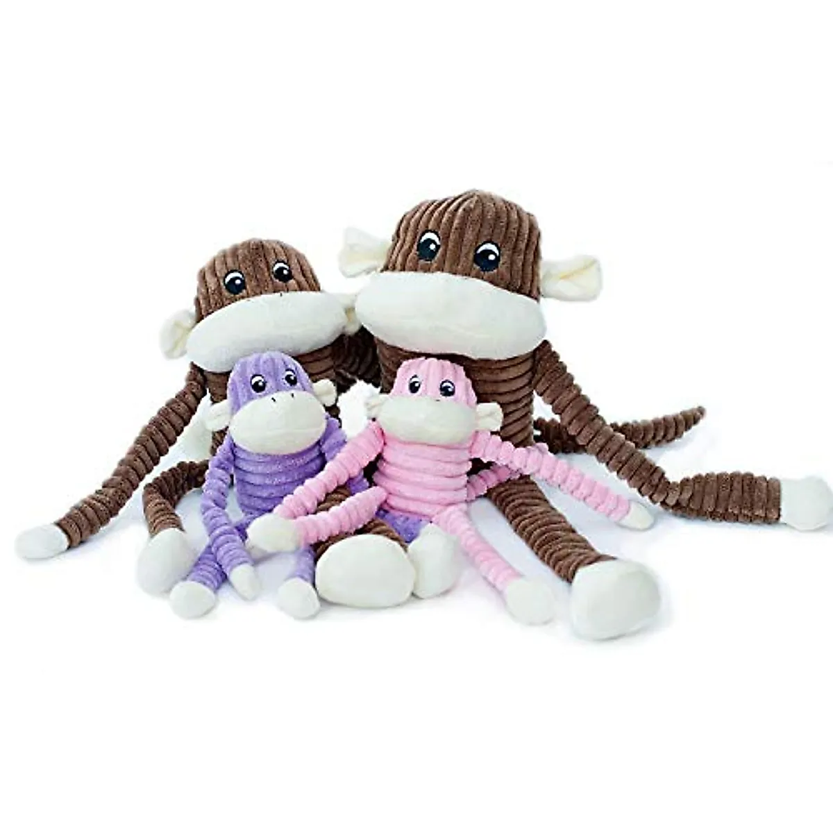 ZippyPaws - Spencer The Crinkle Monkey Dog Toy, Squeaker and Crinkle Plush Toy - Pink, Small