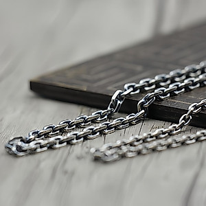 Vintage Black 925 Sterling Silver Diamond-cut Anchor Link Chain Necklace Cable Chain for Men Women 4mm 65cm