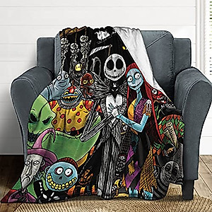 Christmas Cartoon Nightmare Blanket Halloween Movie Flannel Throw Blanket for Couch Sofa Decor Cozy Warm Bed Blankets for Kids Adults 50''x60''