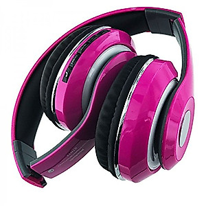 Altatac Bluetooth Rechargeable Over Ear Headset Foldable Wireless Wired Headphones with Memory Card Slot Built-in FM Tuner Microphone Audio Cable for Phone TV Computer MP3 Player - Pink