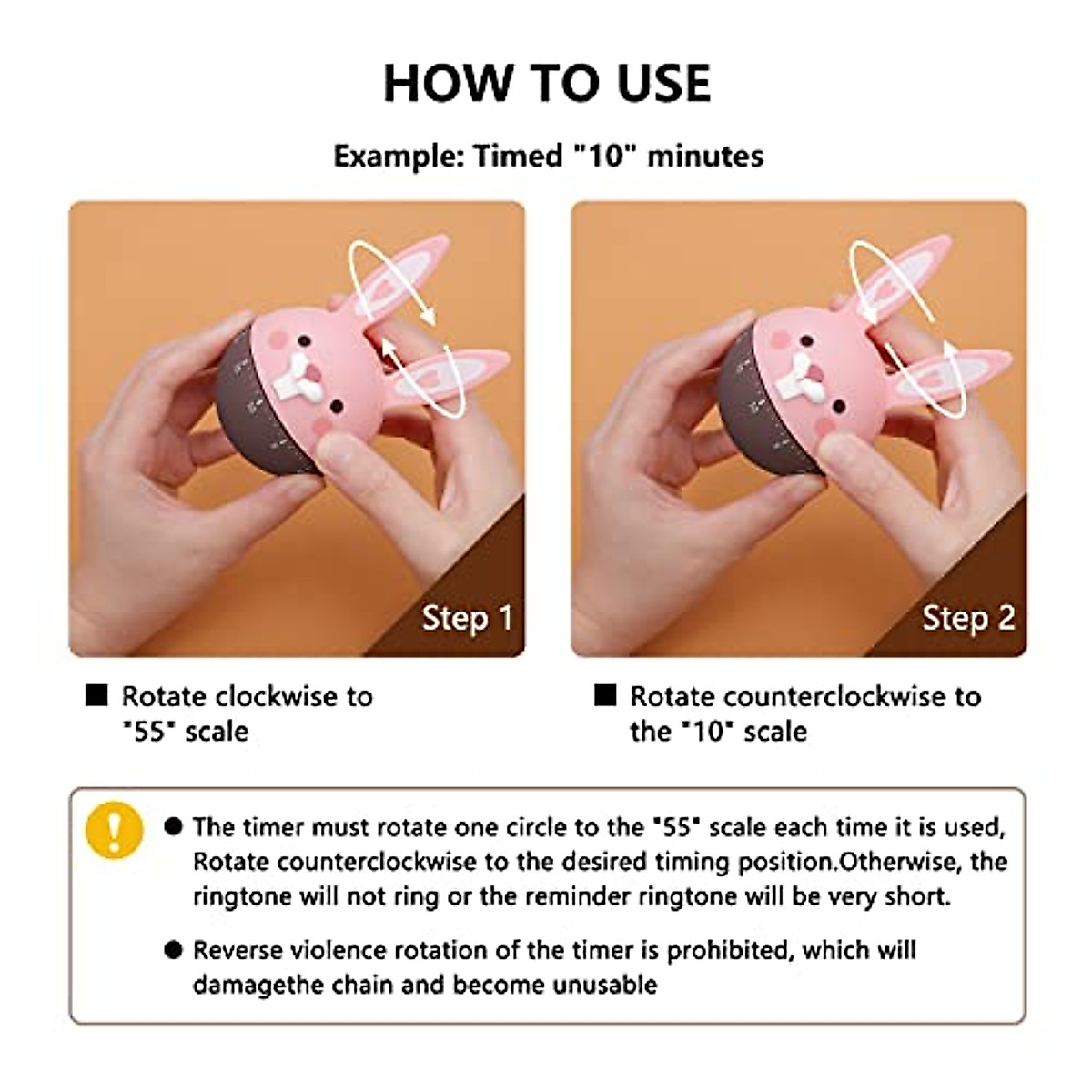 AUDRWALL Cute Kitchen Timer Mechanical Timer for Kids, 60 Minutes Manual Cooking Timer Wind Up Countdown Timer Cute Timer for Cooking Reading Sports Study Time Management and Desktop Decor (Rabbit)