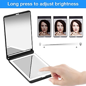 wobsion 300 Flip Folding Travel Mirror, 1x/3x Magnifying with 23 LEDs, Touch Dimmable, Rechargeable, Magnetic Switch, Black