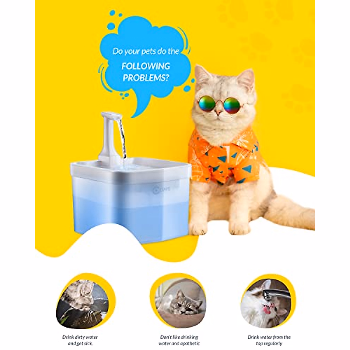 Ciays Pet Fountain, 65oz/1.8L Automatic Cat Water Fountain Dog Water Dispenser with 3 Replacement Filters for Cats, Dogs, Multiple Pets, White