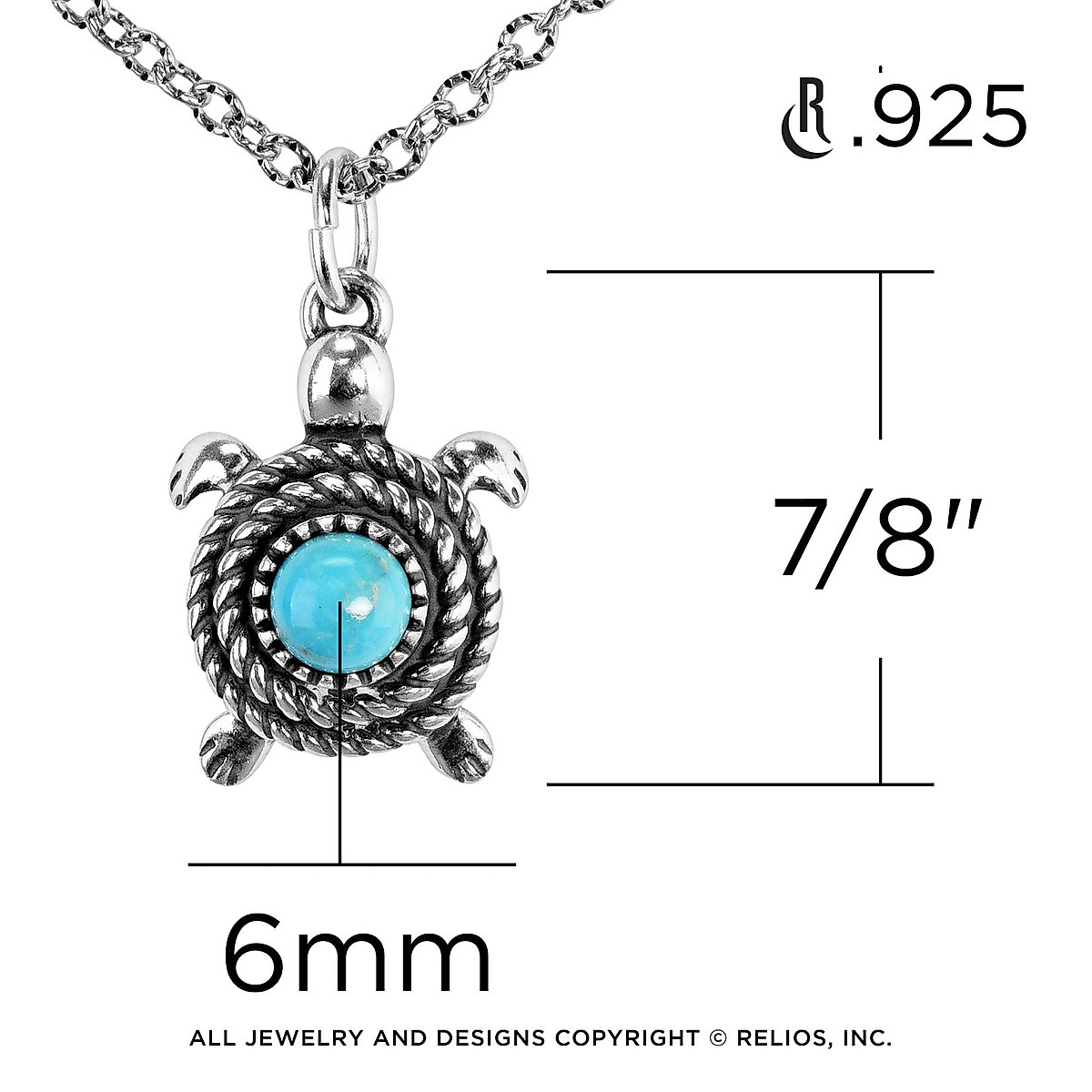 American West Necklace Sterling Silver Turtle Turquoise Gemstone 17 to 20 Inch