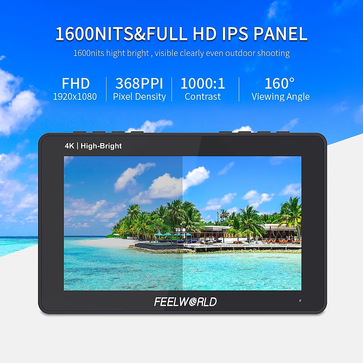 FEELWORLD 5.5 Inch 1600Nit Camera Field Monitor Ultra Bright 4K HDMI Video Monitor Touch Screen DSLR Monitor F970 External Install F5PROX