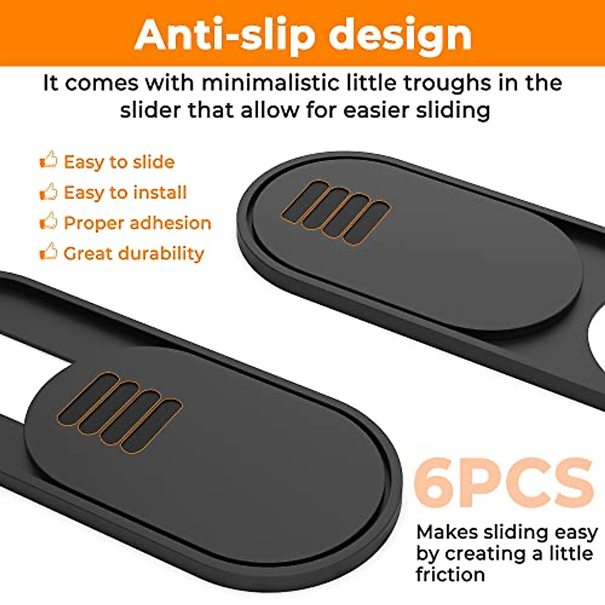 Trobing Laptop Camera Cover Slide [6 Pack], Ultra Thin Webcam Cover for Laptop, Computer, MacBook, Tablet, iPhone 8/7/6 Plus, Protect Your Privacy and Security [Black]