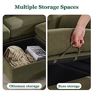 HOMYEDAMIC 34" Modular Sectional Sofa 1 Storage Seat, Oversized Modular Couch Convertible Large Wide Comfy Sofa for Living Room Apartment Office Studio(6018-GREEN-1S)