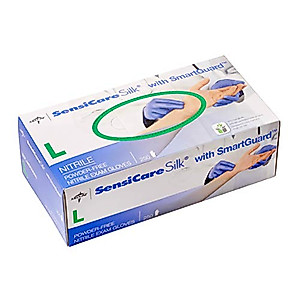 Medline MDS2586H SensiCare Silk Nitrile Exam Gloves, Disposable Gloves with Smartguard Film, Large, Blue (Pack of 250)