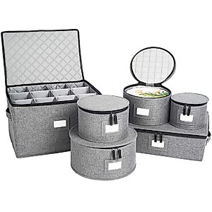 storageLAB China Storage Containers, Containers for Organizing, Hard Shell Case, Felt Plate Dividers, Moving Supplies, Storage Box, Wine, Dishes, Glasses Storage, Charger Plates Storage Containers