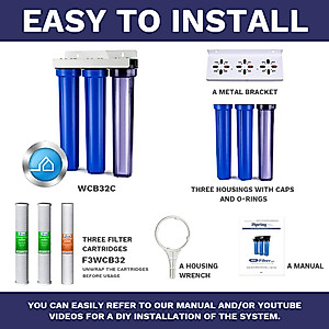 iSpring F3WCB32-O 20” x 2.5” Water Filter Replacement Pack for RCB3P and WCB32C-GAC Water Filters, One Sediment Filter, One GAC Filter, One Carbon Block Filter